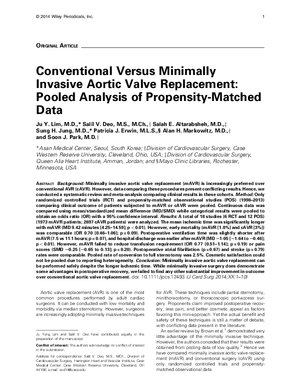 (PDF) Conventional Versus Minimally Invasive Aortic Valve Replacement ...