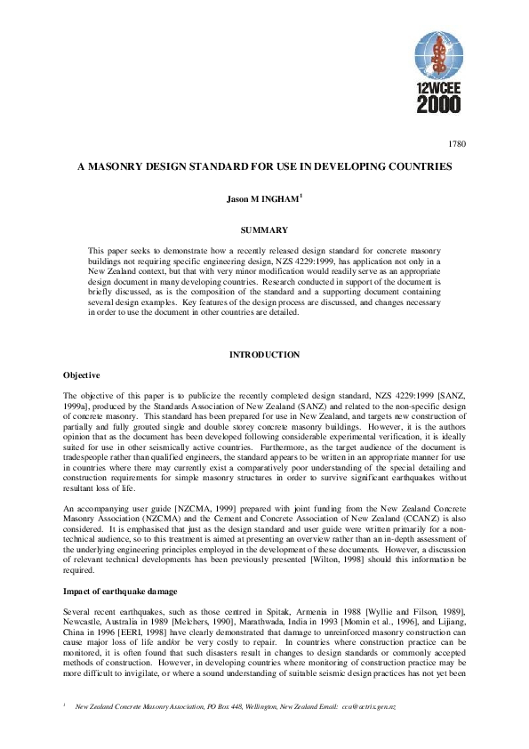 (PDF) A MASONRY DESIGN STANDARD FOR USE IN DEVELOPING COUNTRIES