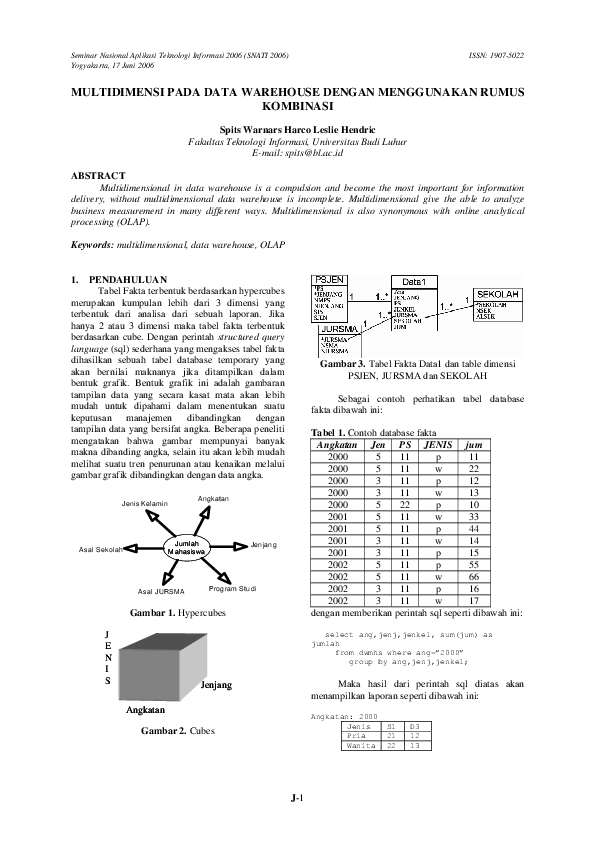 (PDF) Multidimensi Pada Data Warehouse Dengan Menggunakan Rumus Kombinasi
