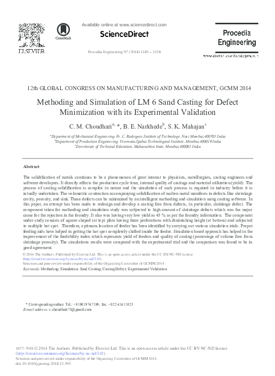 (PDF) Methoding and Simulation of LM 6 Sand Casting for Defect Minimization with its ...