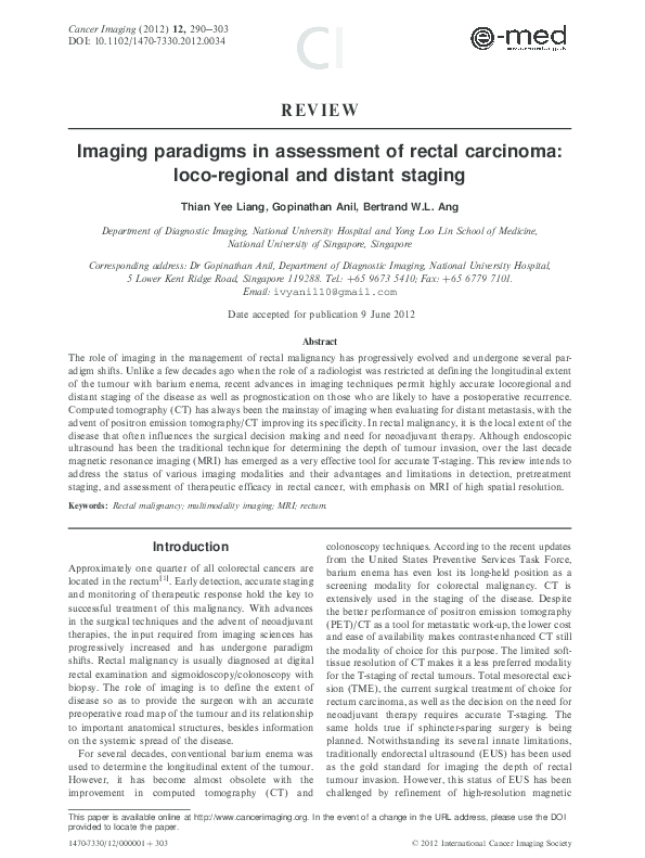 (PDF) Imaging paradigms in assessment of rectal carcinoma: loco ...