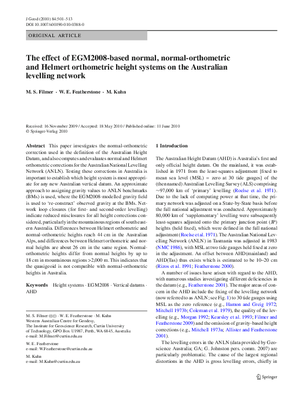(PDF) The effect of EGM2008-based normal, normal-orthometric and ...