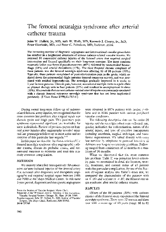 (PDF) The femoral neuralgia syndrome after arterial catheter trauma