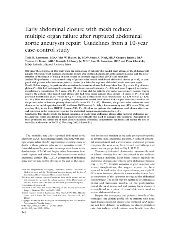 (PDF) Mesh Closure in Aortic Aneurysm Repair Reduces Organ Failure