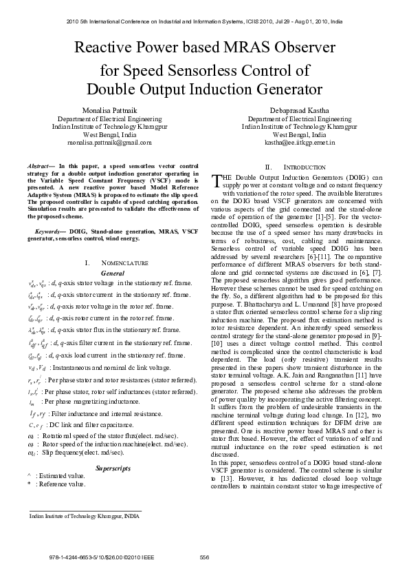 Pdf Reactive Power Based Mras Observer For Speed Sensorless Control