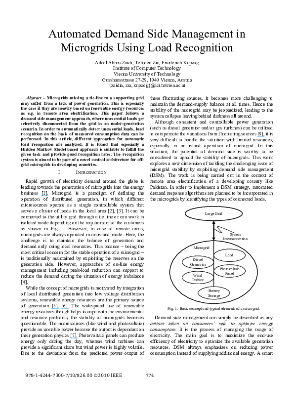 Pdf Automated Demand Side Management In Microgrids Using Load Recognition