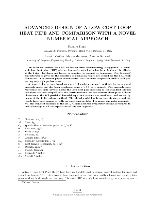 (PDF) Advanced design of a low cost loop heat pipe and comparison with a novel numerical approach