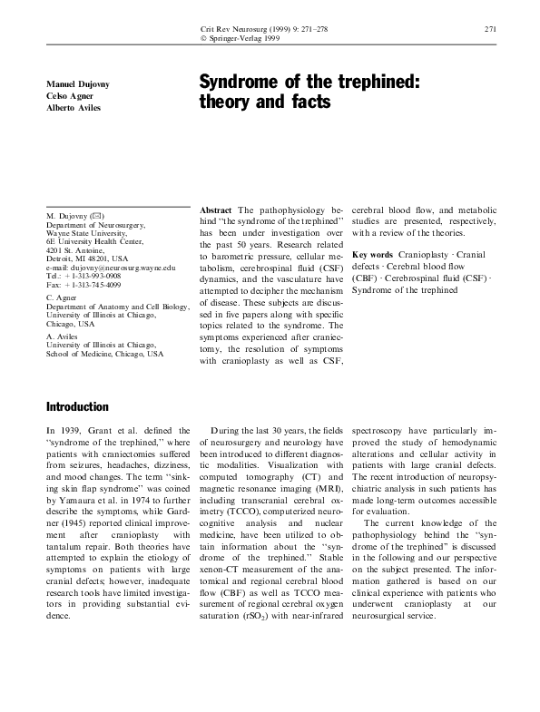 (PDF) Syndrome of the trephined: theory and facts