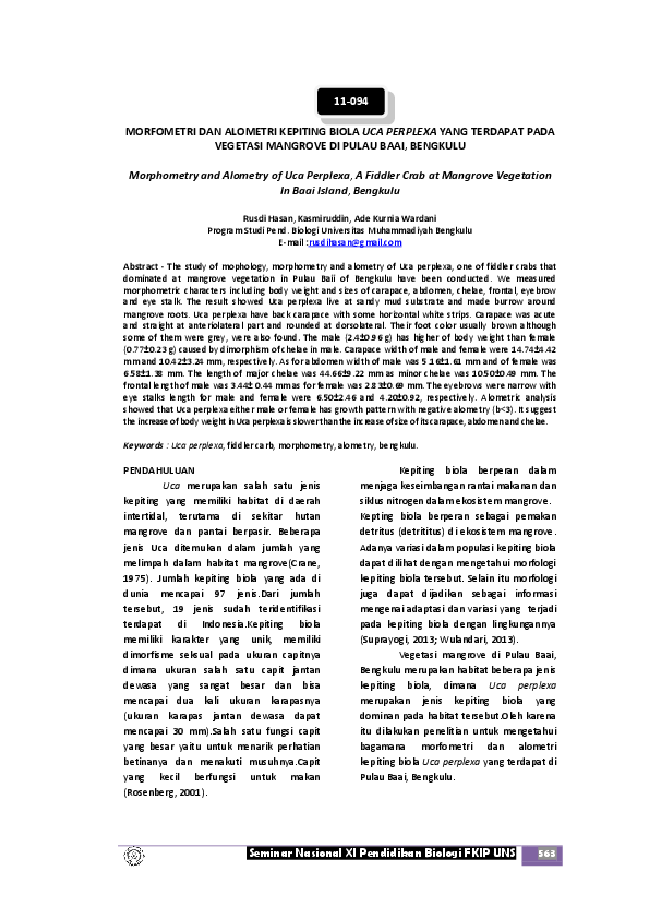 (PDF) MORFOMETRI DAN ALOMETRI KEPITING BIOLA UCA PERPLEXA YANG TERDAPAT ...