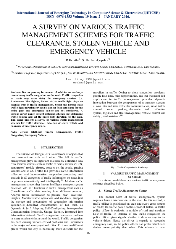 (PDF) A SURVEY ON VARIOUS TRAFFIC MANAGEMENT SCHEMES FOR TRAFFIC ...