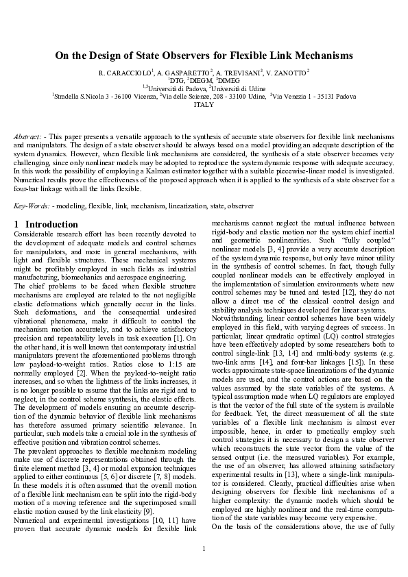 (PDF) On the Design of State Observers for Flexible Link Mechanisms