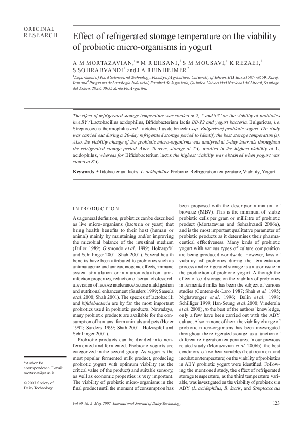 (PDF) Effect of refrigerated storage temperature on the viability of ...