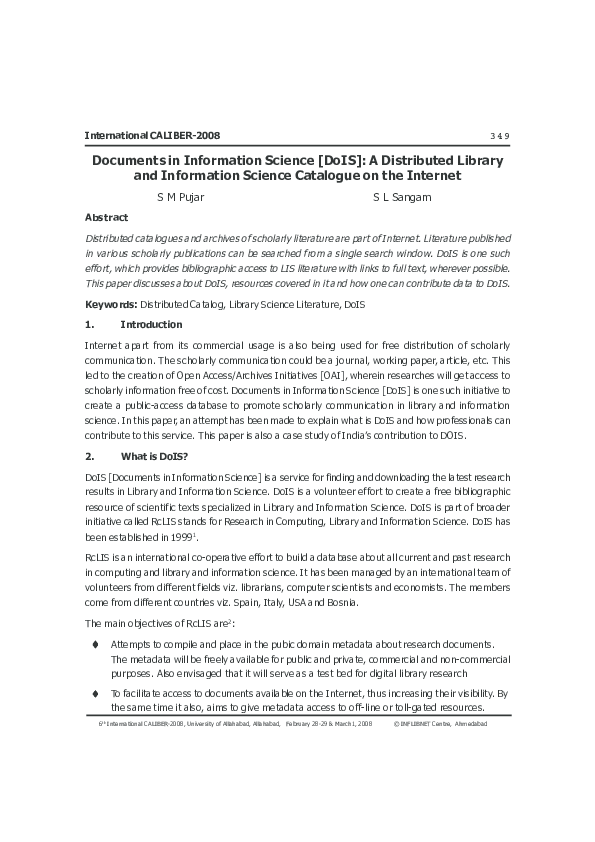 (PDF) Documents in Information Science [DoIS]: A Distributed Library ...