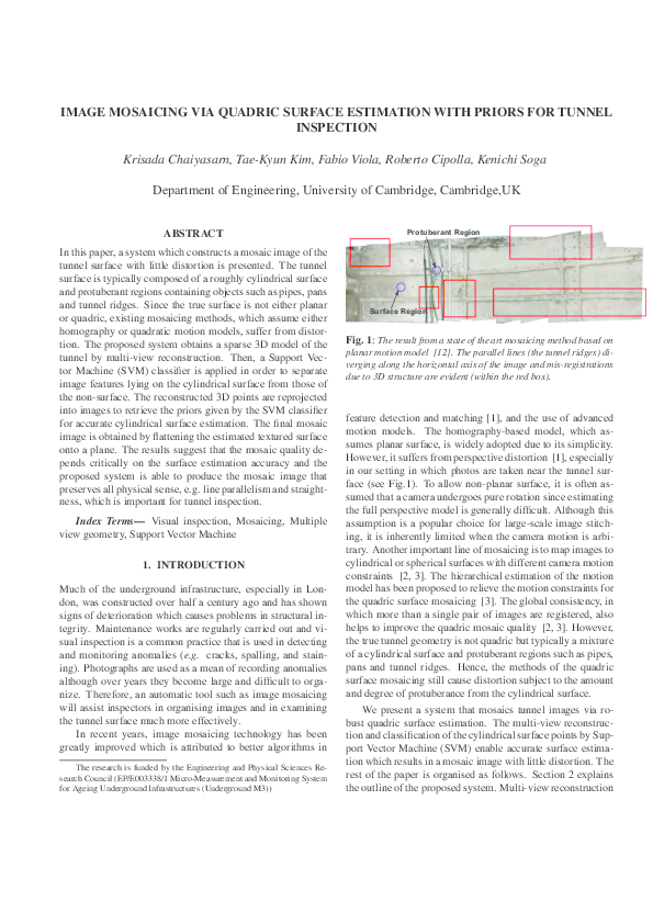 (PDF) Image mosaicing via quadric surface estimation with priors for tunnel inspection