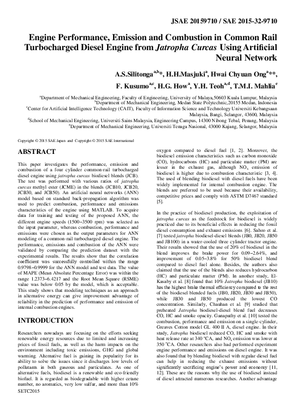 (PDF) Engine Performance, Emission and Combustion in Common Rail Turbocharged Diesel Engine from ...