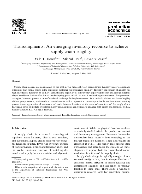 (PDF) Transshipments: An emerging inventory recourse to achieve supply ...