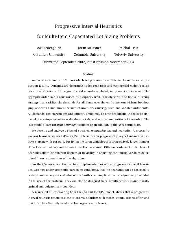 (PDF) Progressive Interval Heuristics for Multi-Item Capacitated Lot-Sizing Problems