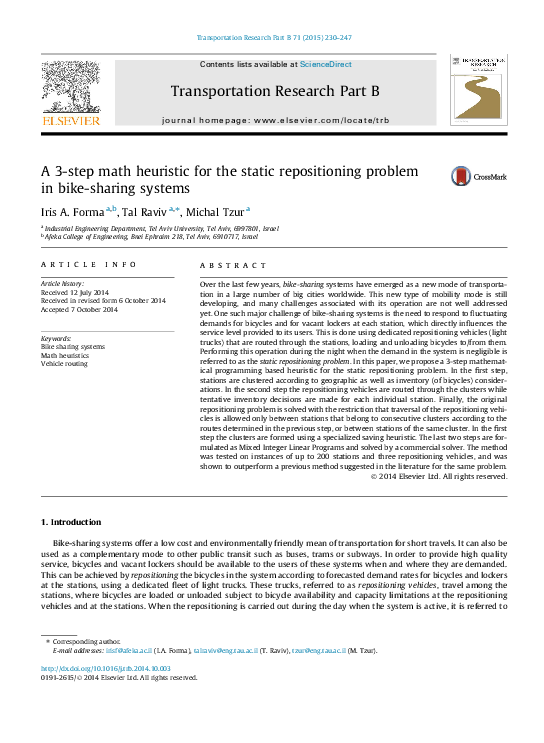 (PDF) A 3-step math heuristic for the static repositioning problem in bike-sharing systems