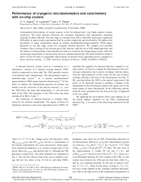 (PDF) Performance of cryogenic microbolometers and calorimeters with on ...