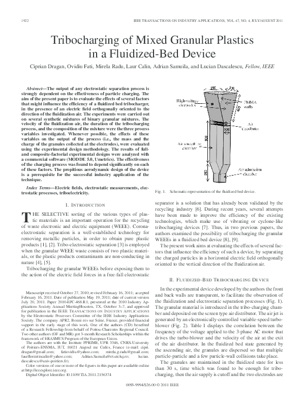 (PDF) Tribocharging of Mixed Granular Plastics in a Fluidized-Bed Device