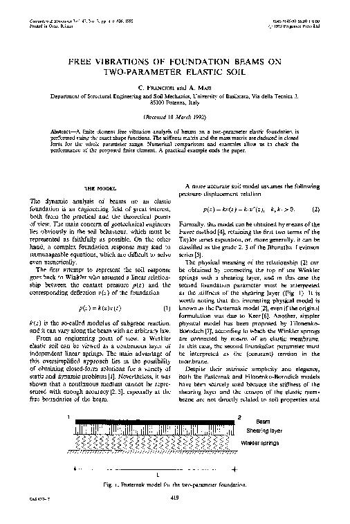 (PDF) Free vibrations of foundation beams on two-parameter elastic soil
