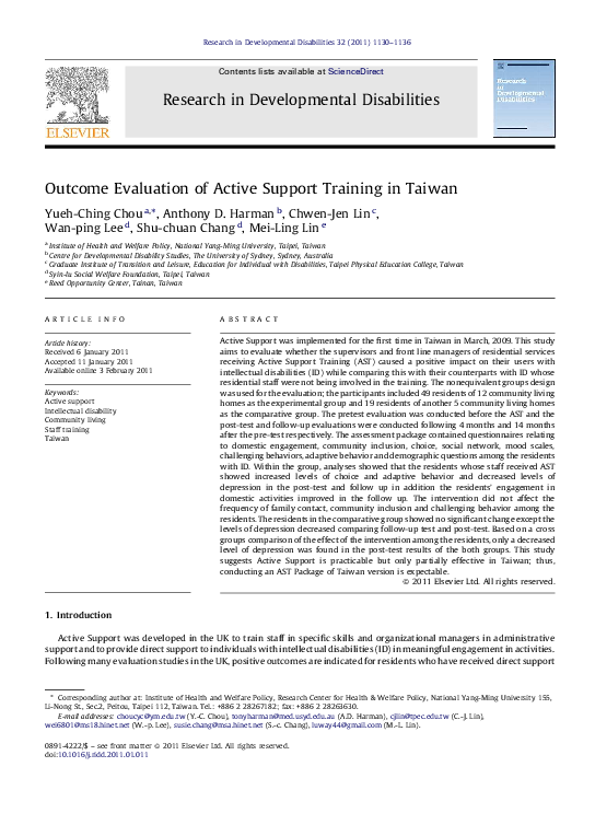 (PDF) Outcome Evaluation of Active Support Training in Taiwan