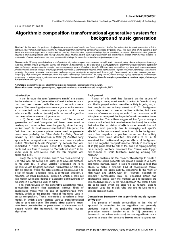 (PDF) Algorithmic composition transformational-generative system for background music generation ...