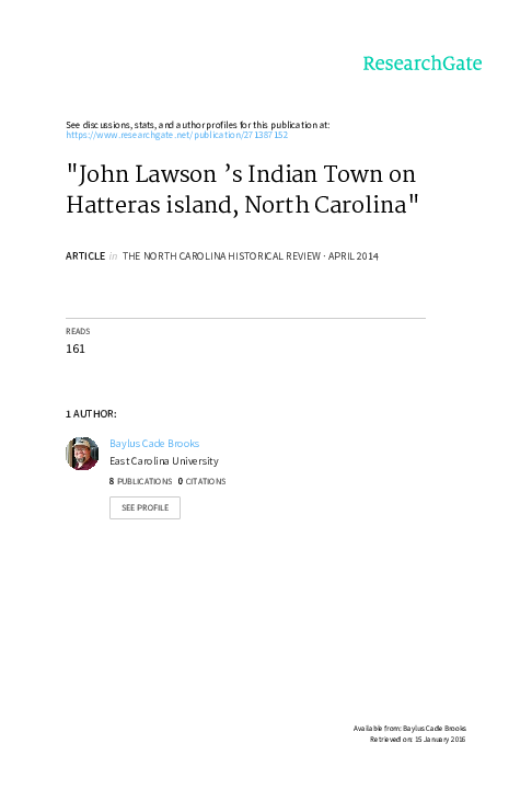 (PDF) "John Lawson 's Indian Town on Hatteras island, North Carolina ...