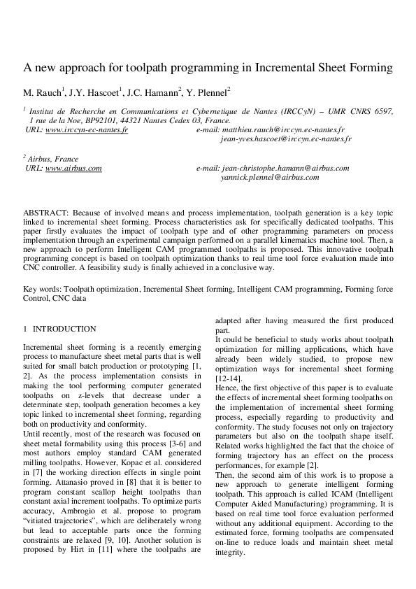 (PDF) A new approach for toolpath programming in Incremental Sheet Forming