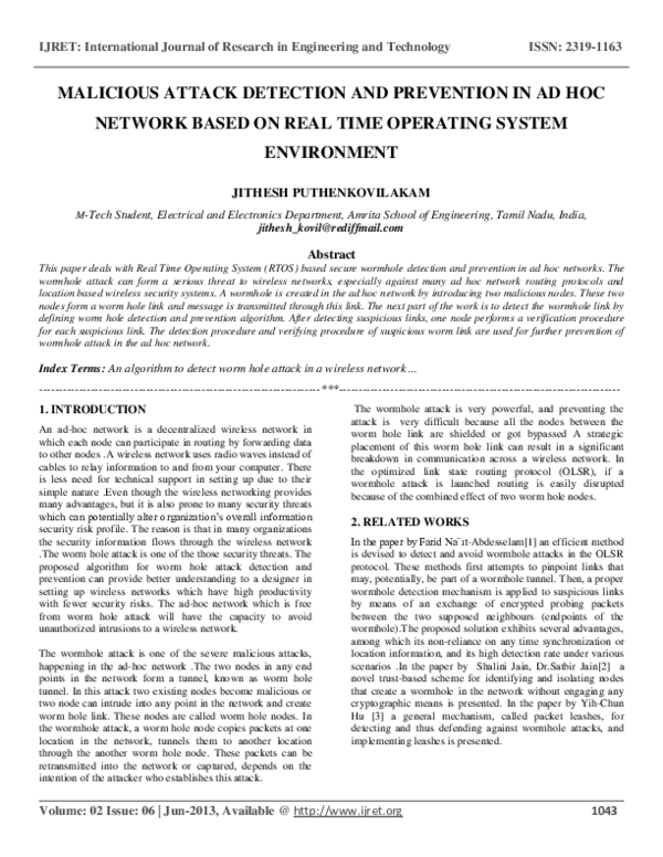 Pdf Malicious Attack Detection And Prevention In Ad Hoc Network Based On Real Time Operating