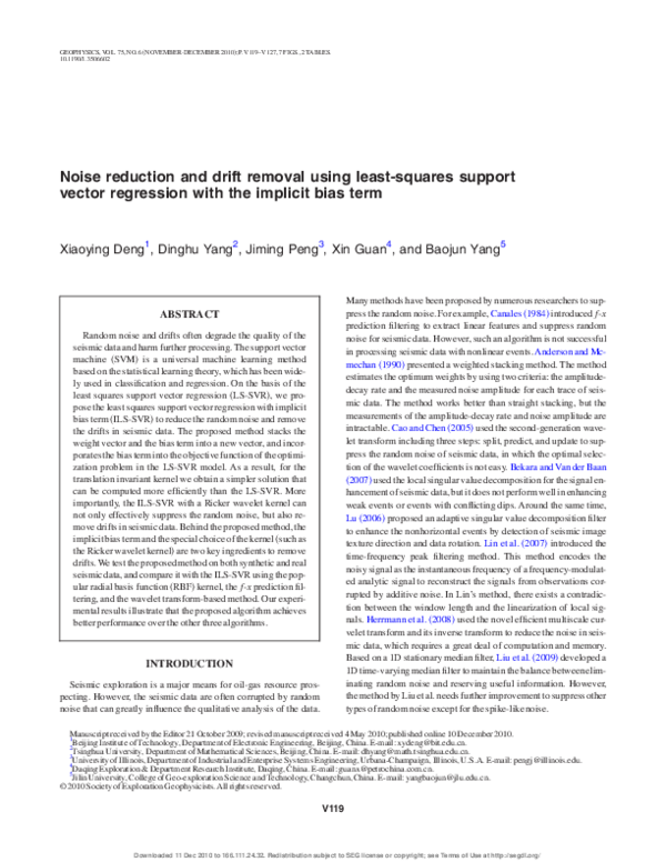 (PDF) Noise reduction and drift removal using least-squares support vector regression with the ...