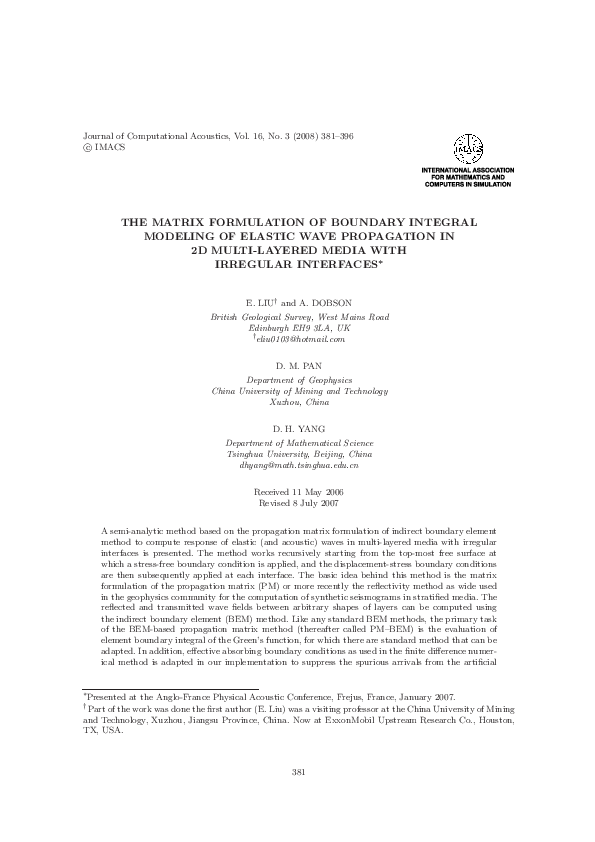 (PDF) THE MATRIX FORMULATION OF BOUNDARY INTEGRAL MODELING OF ELASTIC WAVE PROPAGATION IN 2D ...
