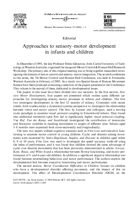 (PDF) Approaches to sensory–motor development in infants and children