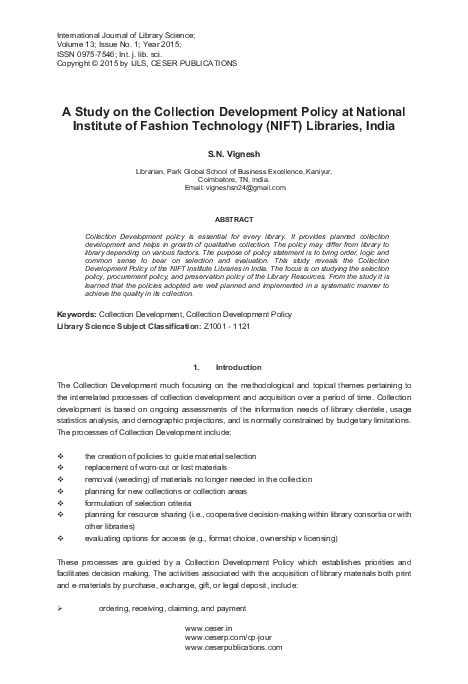 (PDF) A Study on the Collection Development Policy at National ...