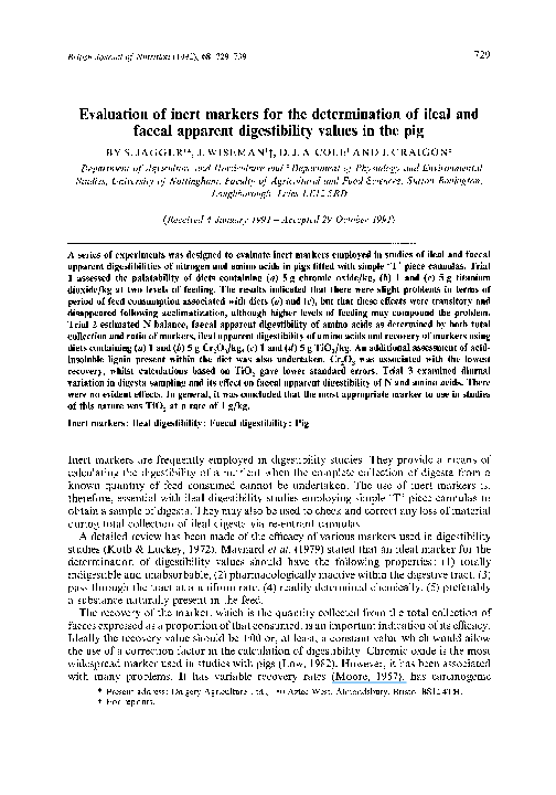 (PDF) Evaluation of inert markers for the determination of ileal and ...