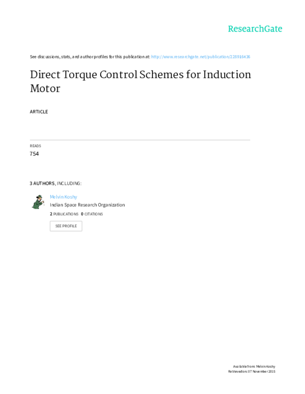(PDF) Direct Torque Control Schemes for Induction Motor