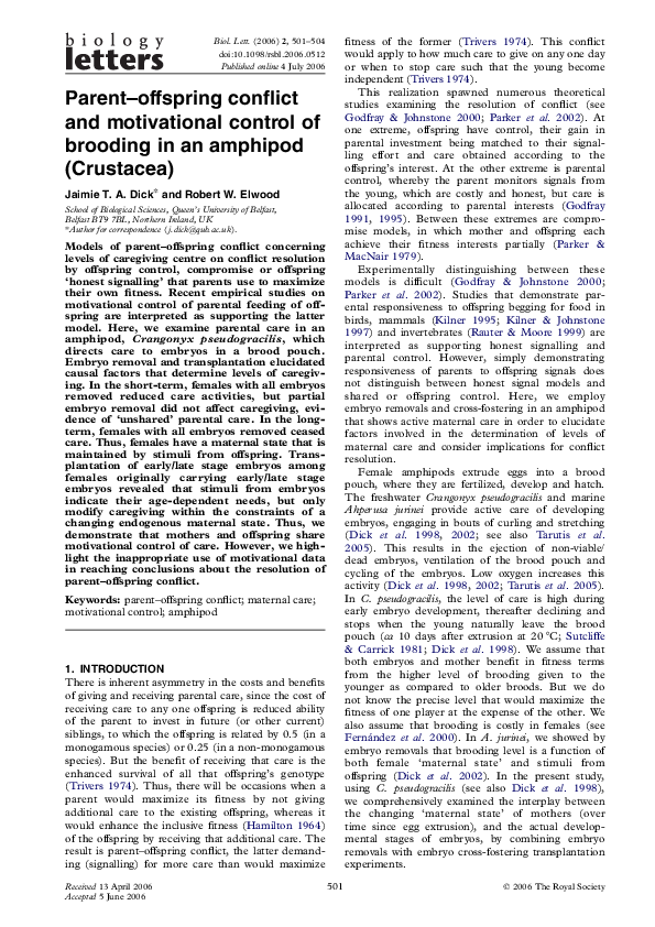(PDF) Parent-offspring conflict and motivational control of brooding in ...