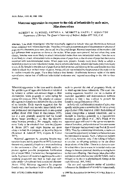 (PDF) Maternal aggression and the risk of infanticide in mice