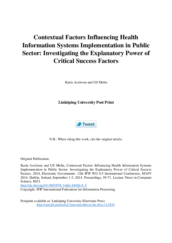 Pdf Critical Success Factors In Health Information Technology