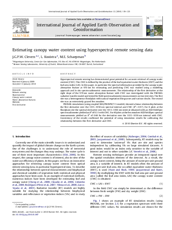 (PDF) Estimating canopy water content using hyperspectral remote ...