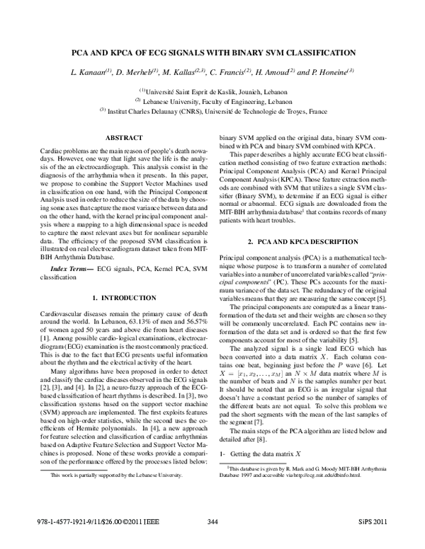 (PDF) PCA and KPCA of ECG signals with binary SVM classification