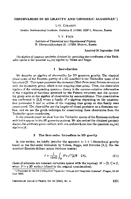 (PDF) Observables in 3d gravity and geodesic algebras | Leonid Chekhov ...