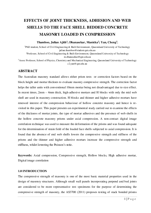 (PDF) Effects of joint thickness, adhesion and web shells to the face ...