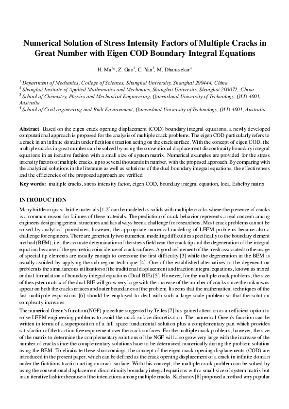 (PDF) Stress intensity factor for multiple cracks in an infinite plate using hypersingular ...