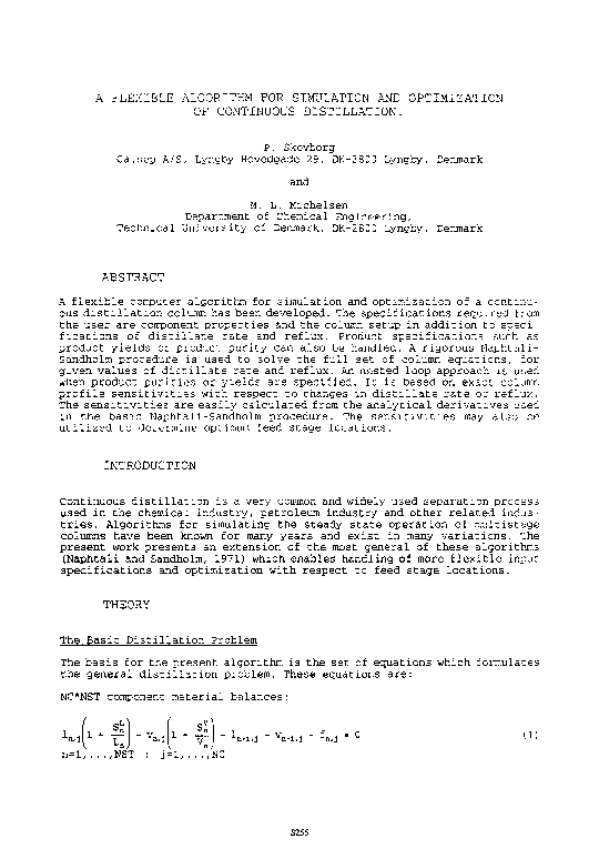 Pdf A Flexible Algorithm For Simulation And Optimization Of Continuous Distillation