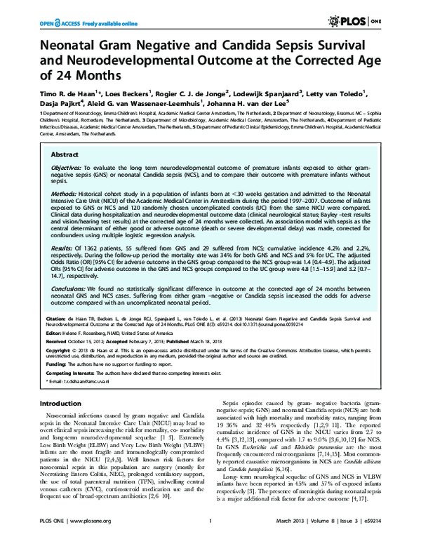 (PDF) Neonatal Gram Negative and Candida Sepsis Survival and ...
