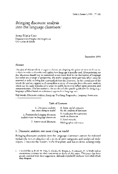 (PDF) Bringing discourse analysis into the language classroom