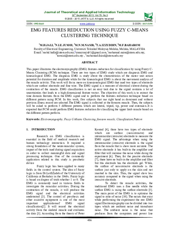 Pdf Emg Features Reduction Using Fuzzy C Means Clustering Technique