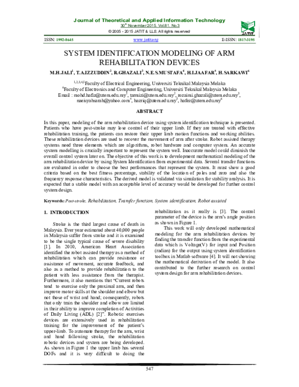 (PDF) SYSTEM IDENTIFICATION MODELING OF ARM REHABILITATION DEVICES