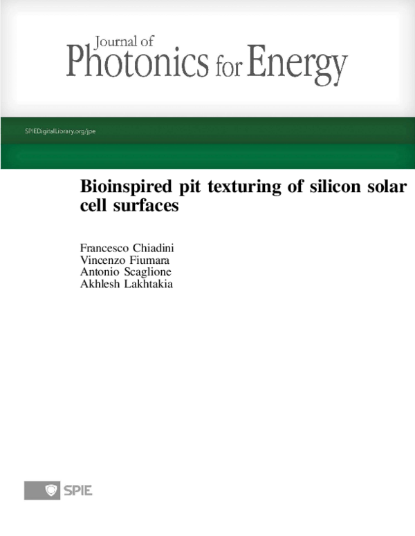 (PDF) Bioinspired pit texturing of silicon solar cell surfaces
